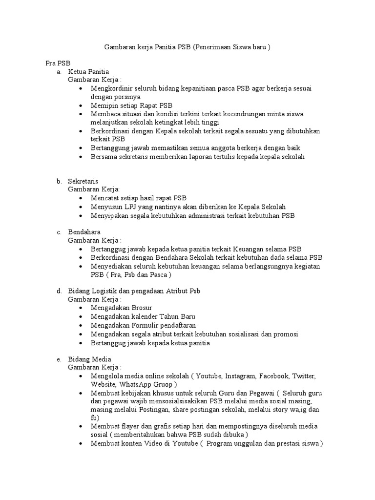 SOP PSB Gambaran Kerja Panitia PSB | PDF