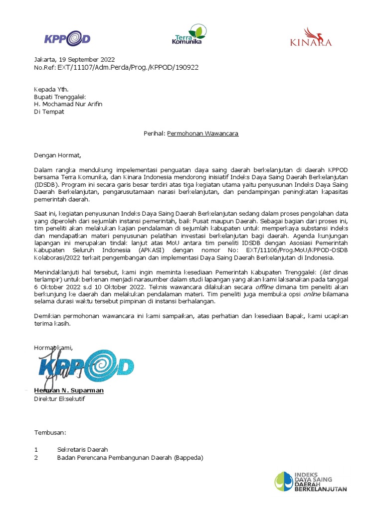 Surat & TOR Turlap Pemerintah Kabupaten Trenggalek (1) - 1 | PDF | Bisnis