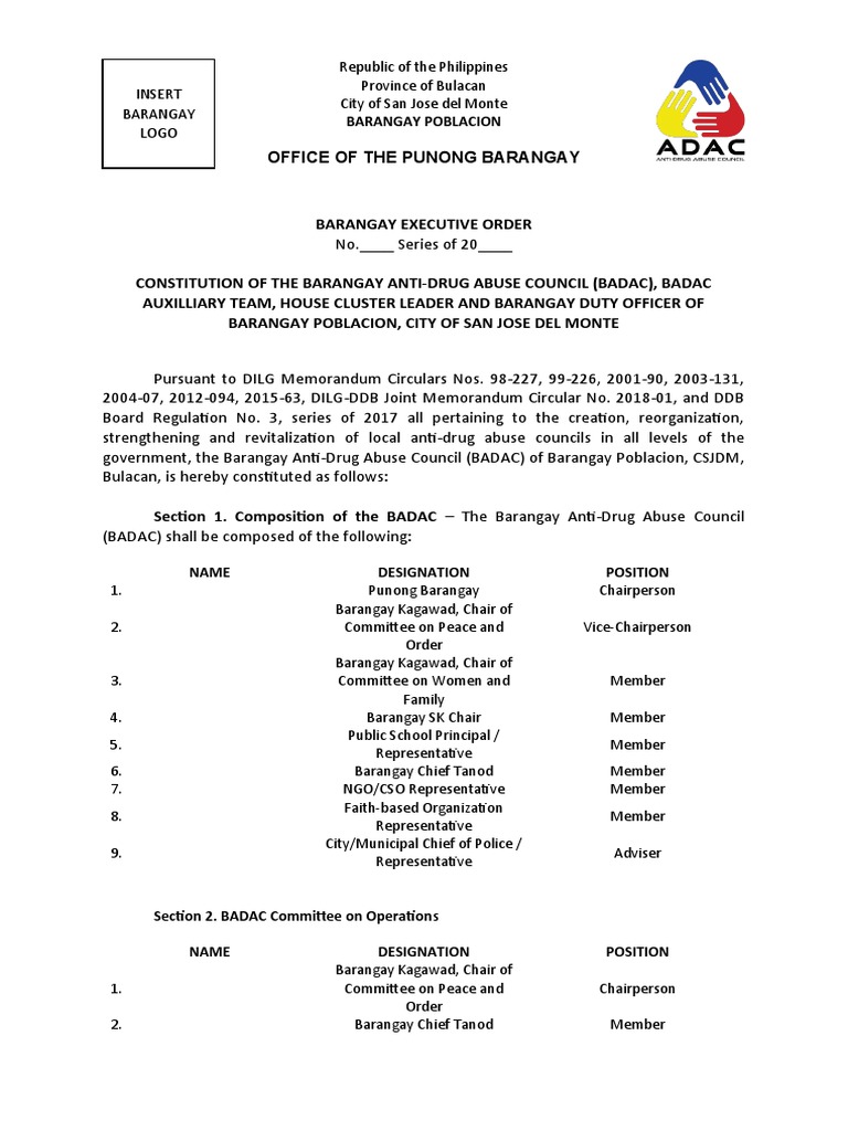 BADAC Executive Order | PDF | Government | Justice