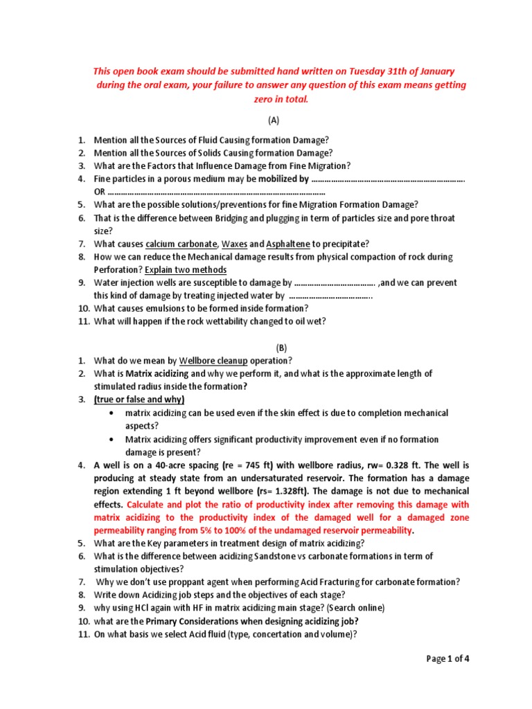 Open Book Exam Well Stimulation 5th 2023 | PDF | Hydraulic Fracturing ...