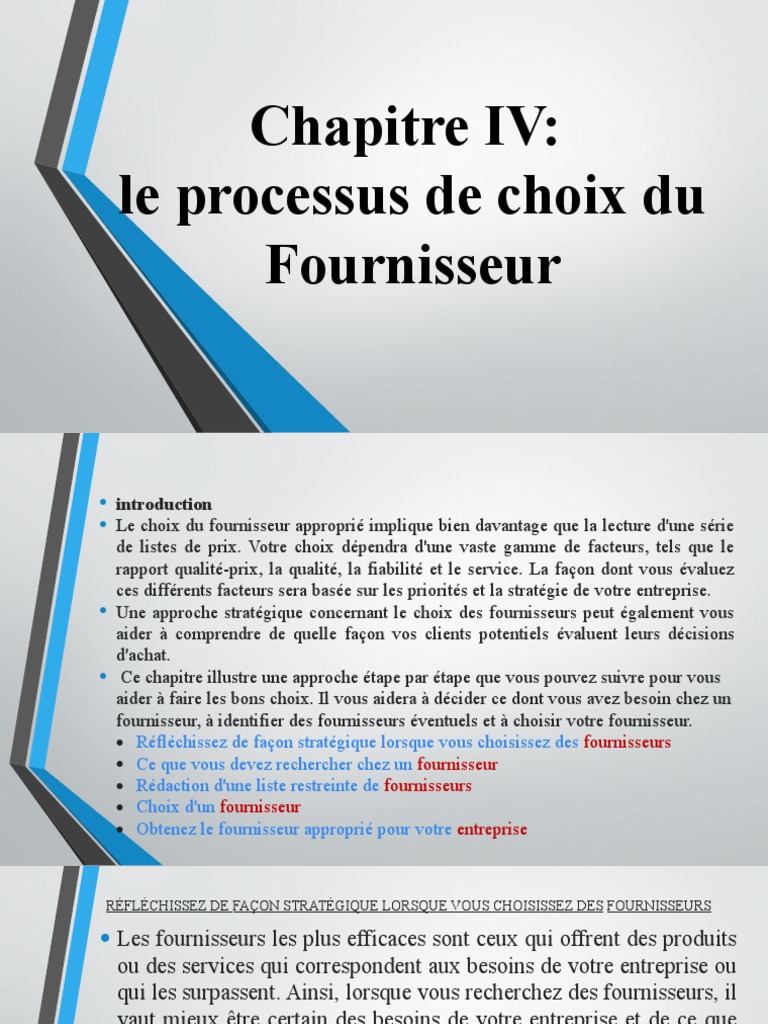 Chapitre IV Le Processus de Choix Du Fournisseur | PDF | Business