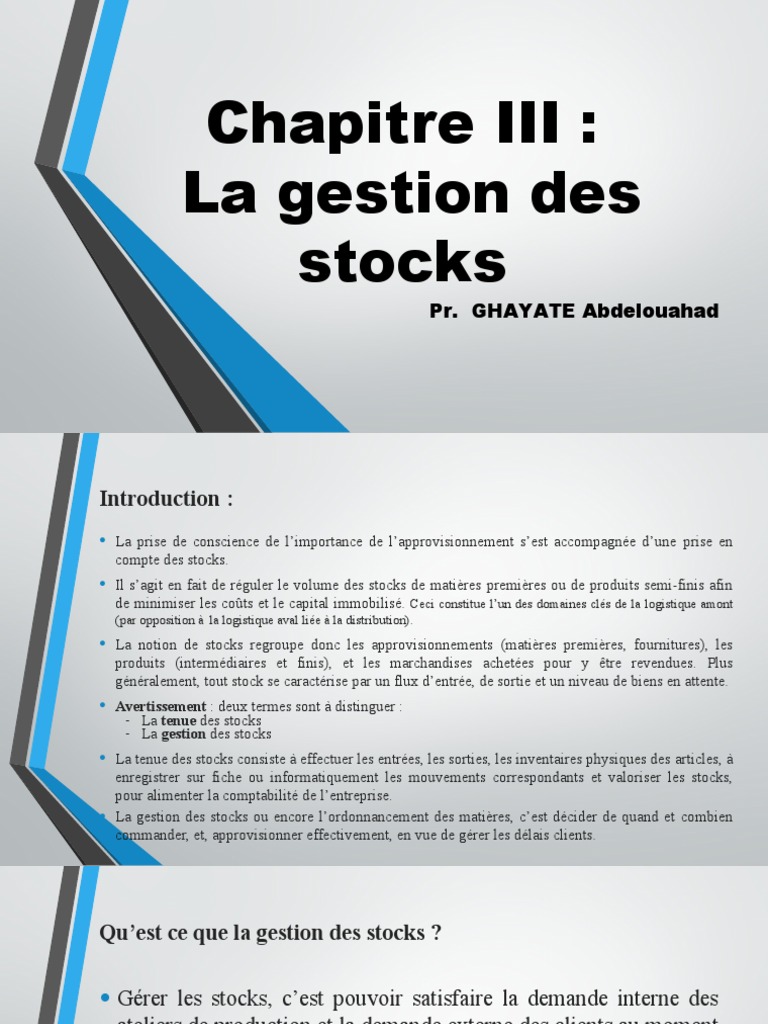 Chapitre Iii La Gestion Des Stocks | PDF | Inventaire | Économie d'entreprise