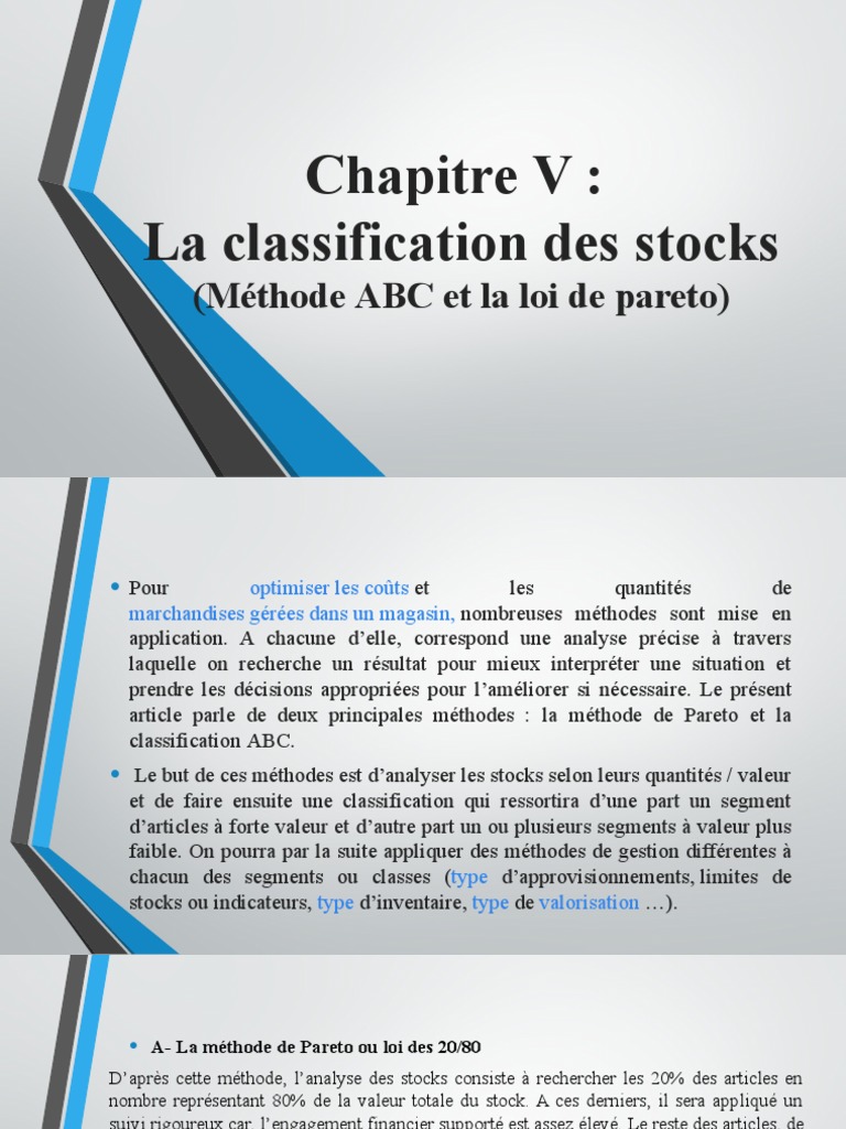 Chapitre V La Classification Des Stocks (Loi Des ABC Et Loi de PARETO ...