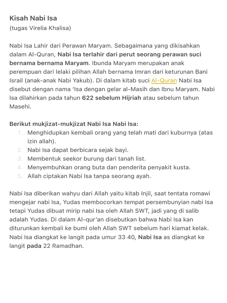 Kisah dan Mukjizat Nabi Isa | PDF