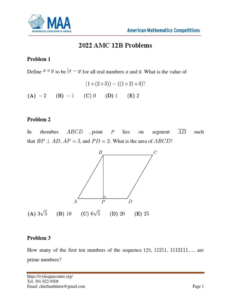 2022 Amc 12b Problems and Answers | PDF | Polynomial | Area