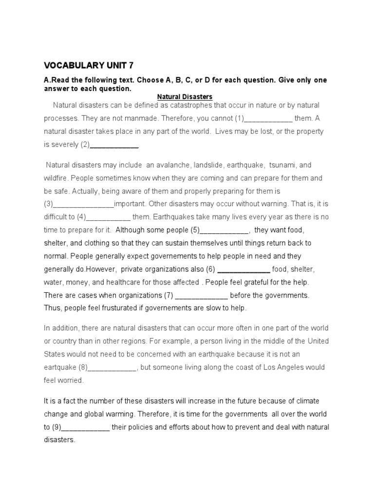 PW 2 Unit 7 Vocabulary Revision | PDF