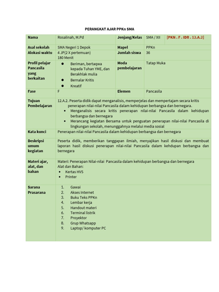 MODUL AJAR PPKN SMA | PDF