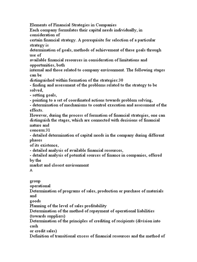 Elements of Financial Strategies in Companies | PDF