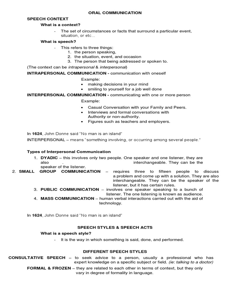 Oral Communication 2ND Quarter Reviewer | PDF | Conversation | Communication