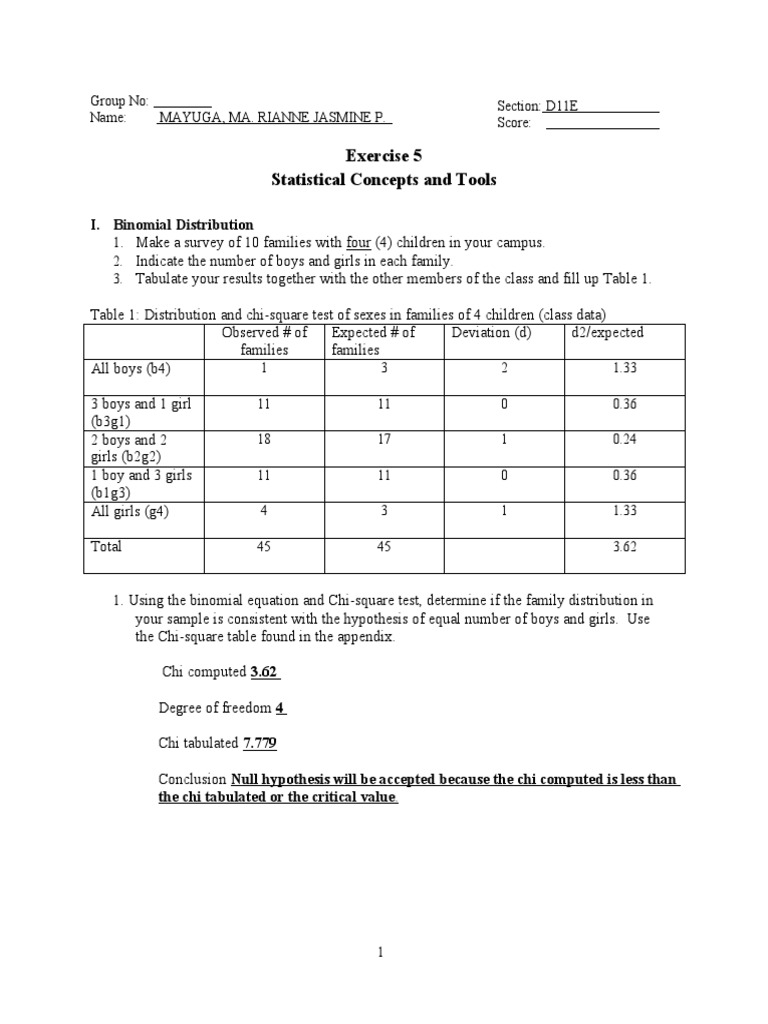 Genetics Lab Exercise 5 Statistical Concepts And Tools 1 Download Free Pdf Chi Squared