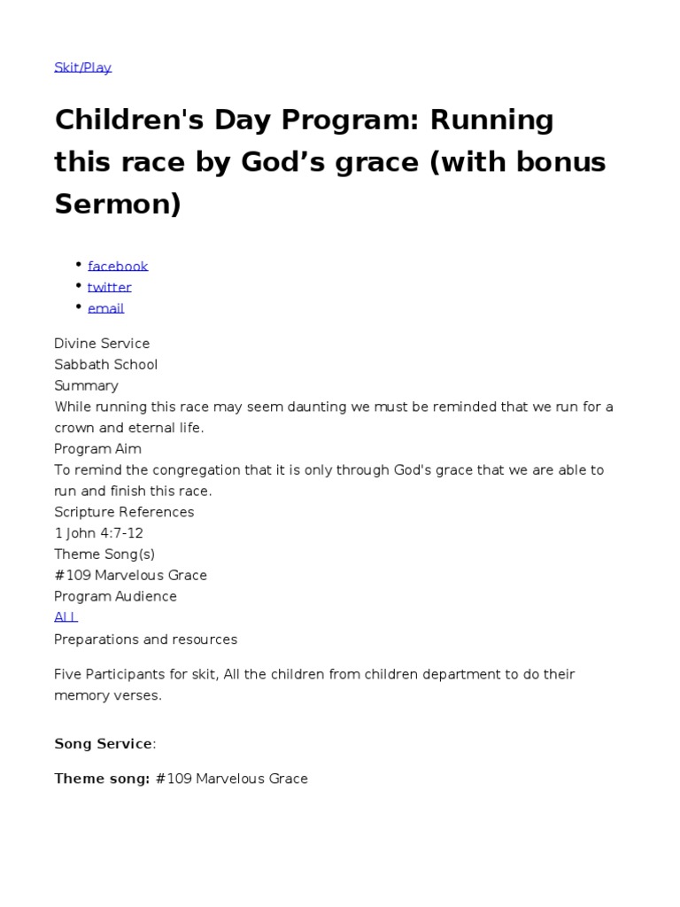 Childrens Day Program Running This Race by Gods Grace With Bonus Sermon ...