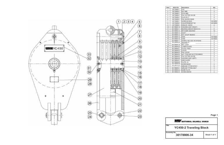 Travelling Block YC-450 NOV | PDF | Equipment | Mechanical Engineering