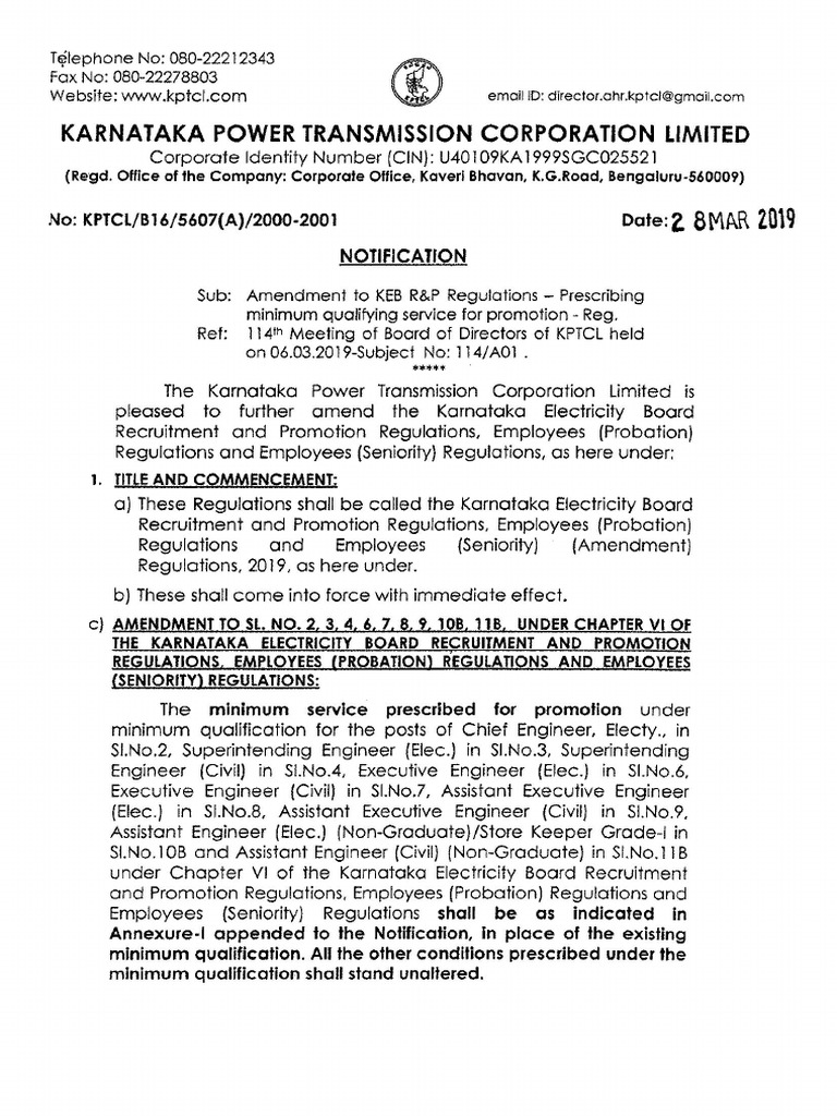 KPTCL Promotion Policy | PDF