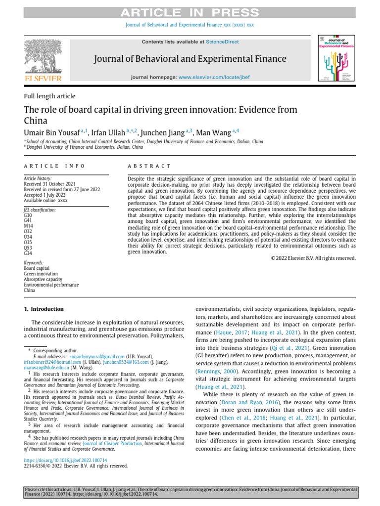 Yousaf Et Al. - 2022 - The Role of Board Capital in Driving Green ...