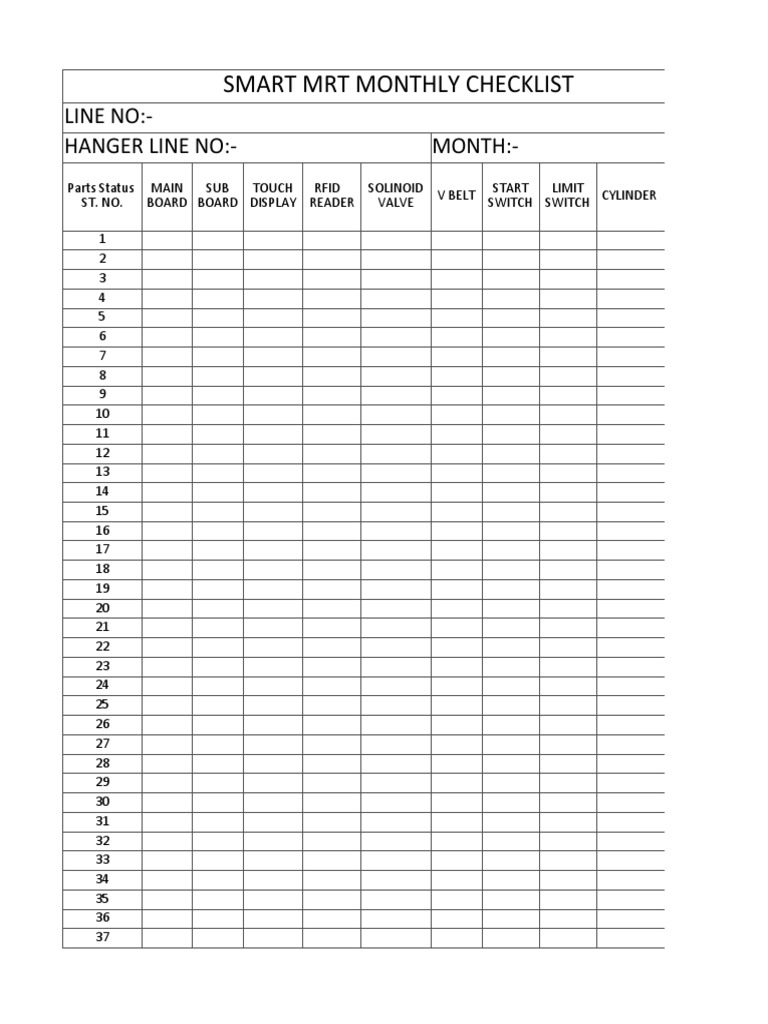 Hanger Line Monthly Checklist | PDF