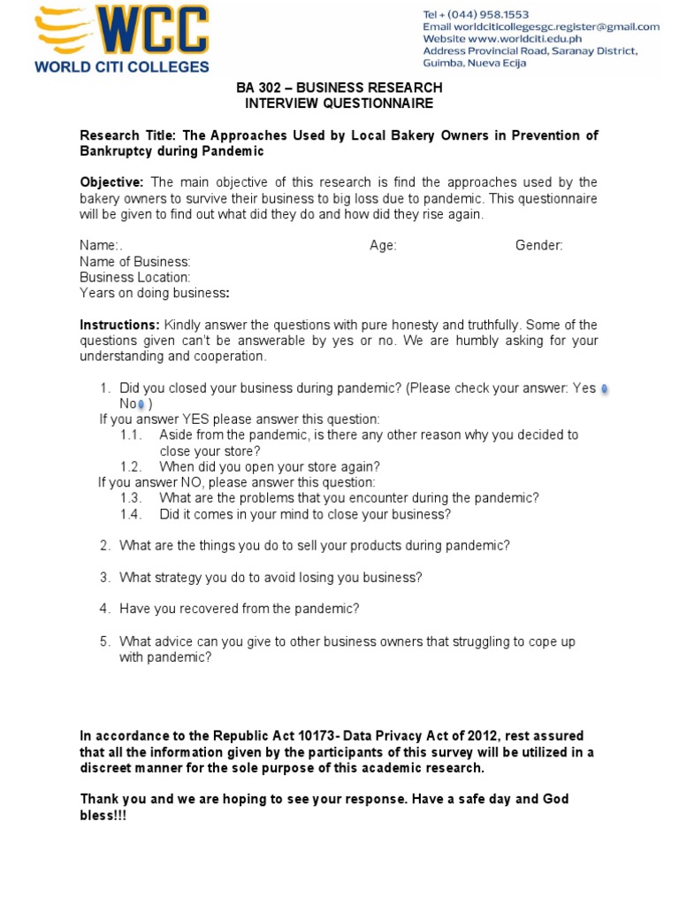 Interview Questionnaire. Business Research | PDF