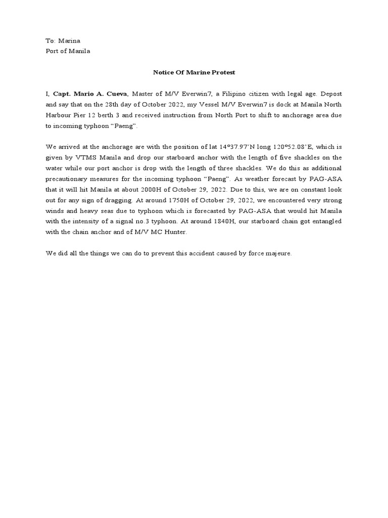 Notice of Marine Protest | PDF