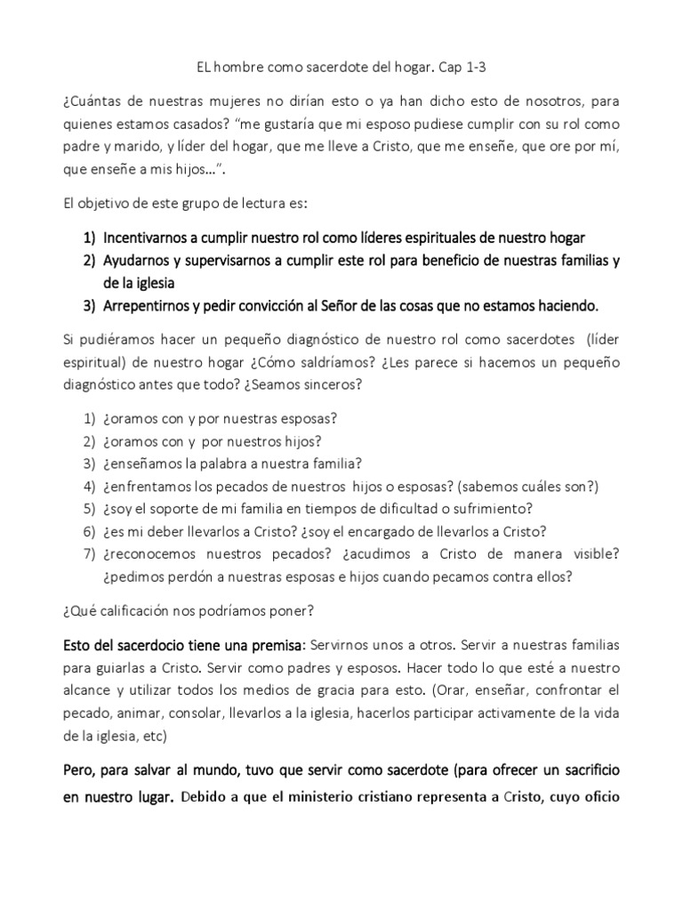 EL Hombre Como Sacerdote Del Hogar REsumen | PDF | Sacerdote | Cristo (título)