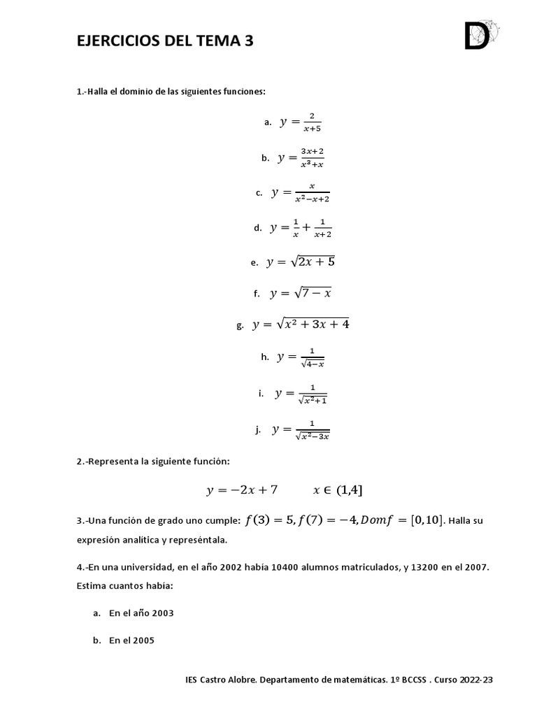 Ejercicios Del Tema 3 | PDF | Matemáticas