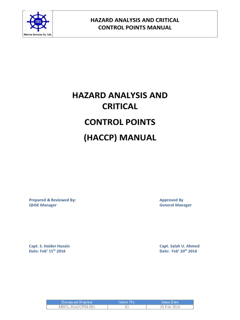MSCL - HACCP Manual | PDF | Hazard Analysis And Critical Control Points ...