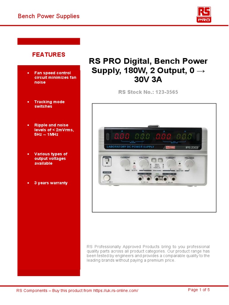 RS PRO Digital, Bench Power Supply, 180W, 2 Output, 0 30V 3A | PDF ...