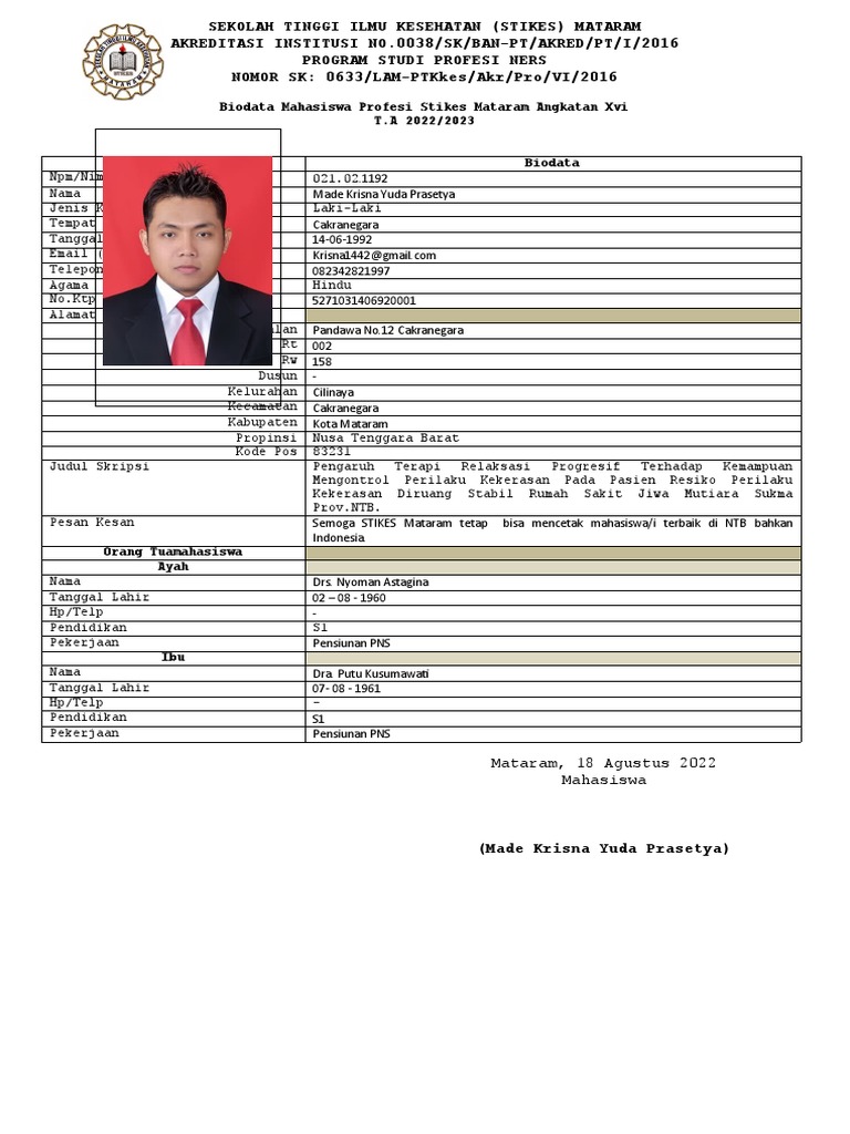 Biodata Made Krisna Yuda Prasetya | PDF