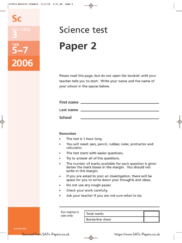 ks3 Science 2006 Level 5 7 Paper 2 | PDF | Rock (Geology) | Weight