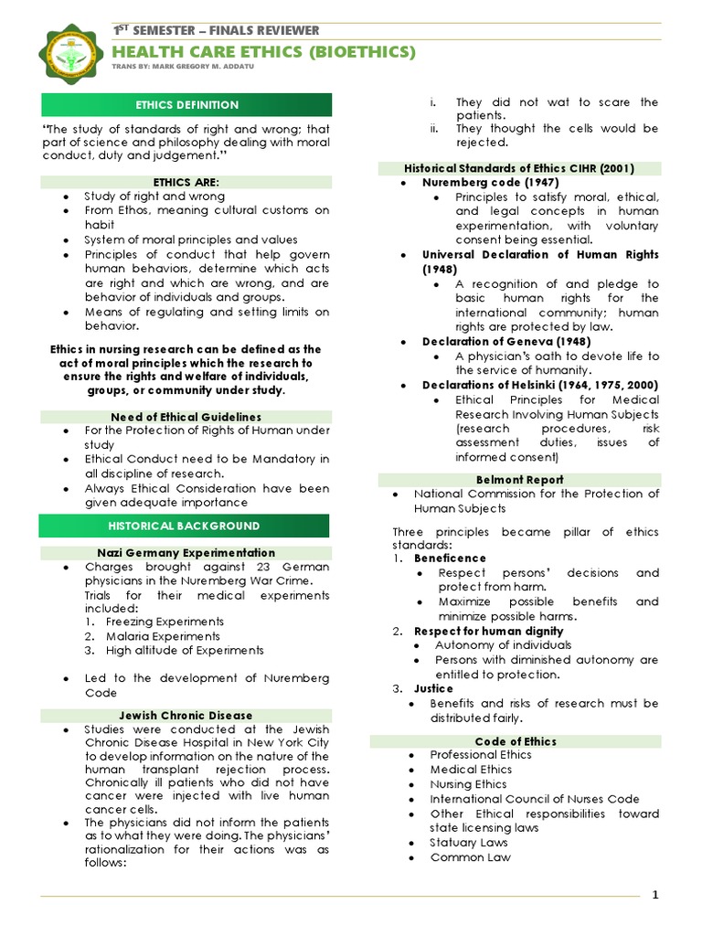 Transcript On Health Care Ethics - Finals | PDF | Informed Consent ...