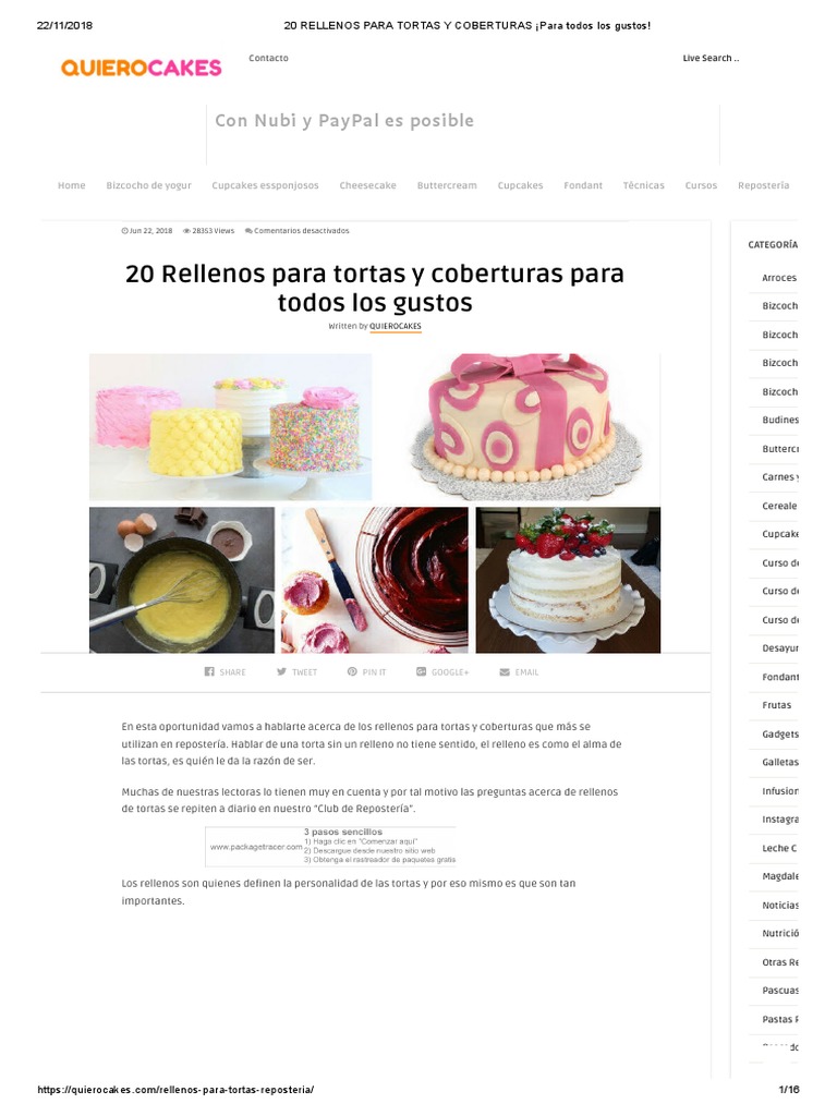 20 RELLENOS PARA TORTAS Y COBERTURAS ¡Para Todos Los Gustos! | PDF | Postres | Pasteles