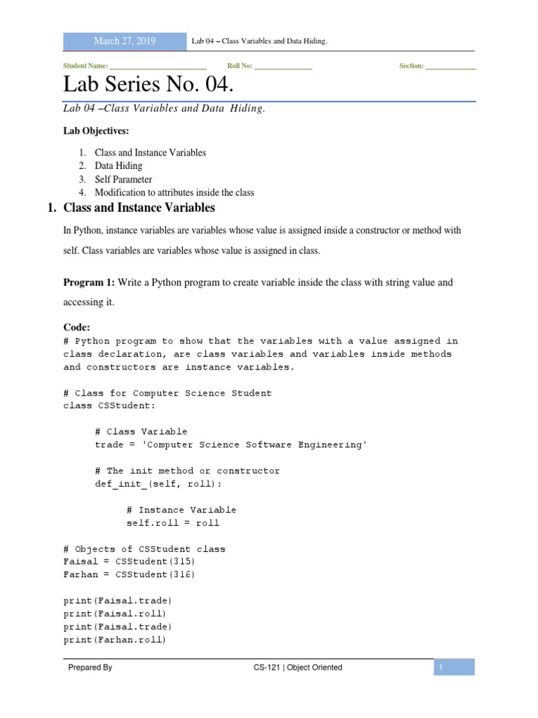 Object Oriented Programming Lab 4 Pdf Class Computer Programming 