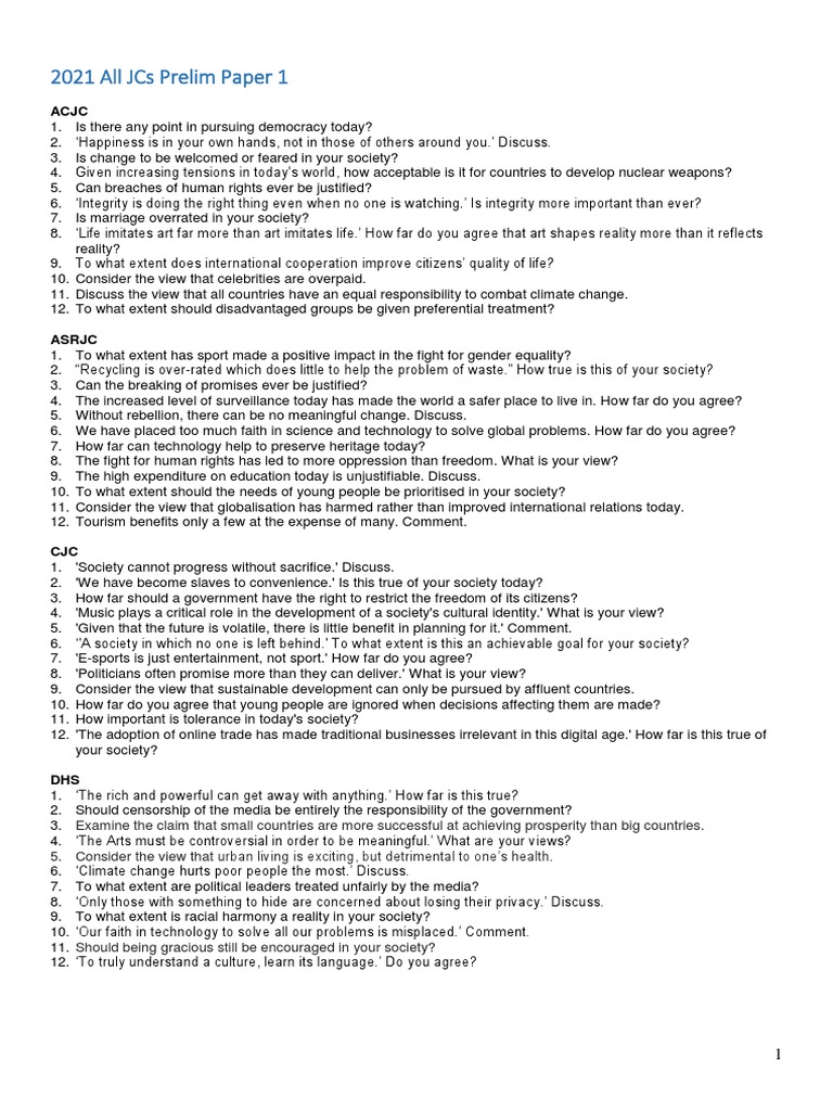 2021 All JCs Prelim Paper 1 | PDF | Society | Social Media