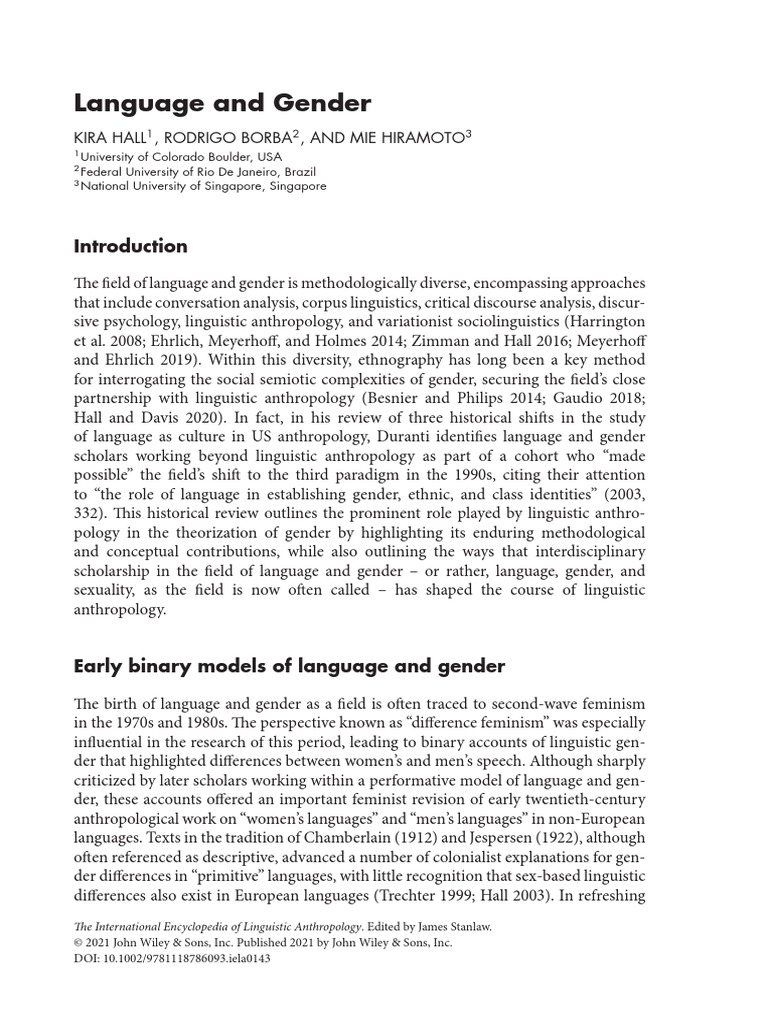 Hall 2020 Language and Gender | PDF | Gender | Gender Studies