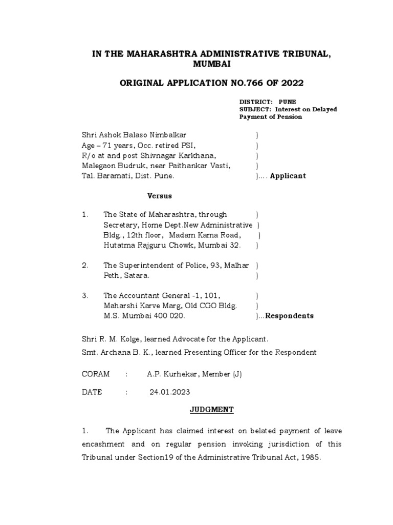 O.A.766 of 2022 | PDF | Pension | Acquittal