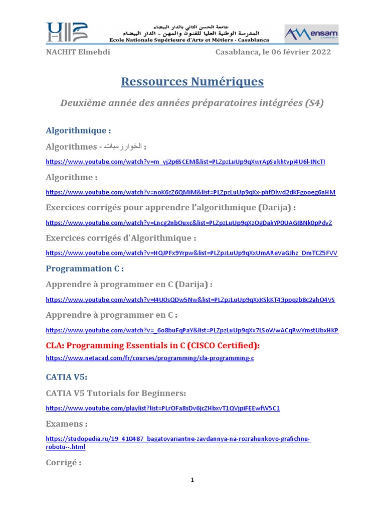 Ressources Numériques - API2 ENSAMC | PDF
