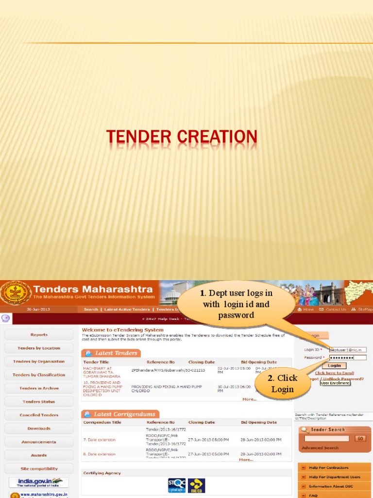 1.tender Creation - Publish | PDF | Login | Password