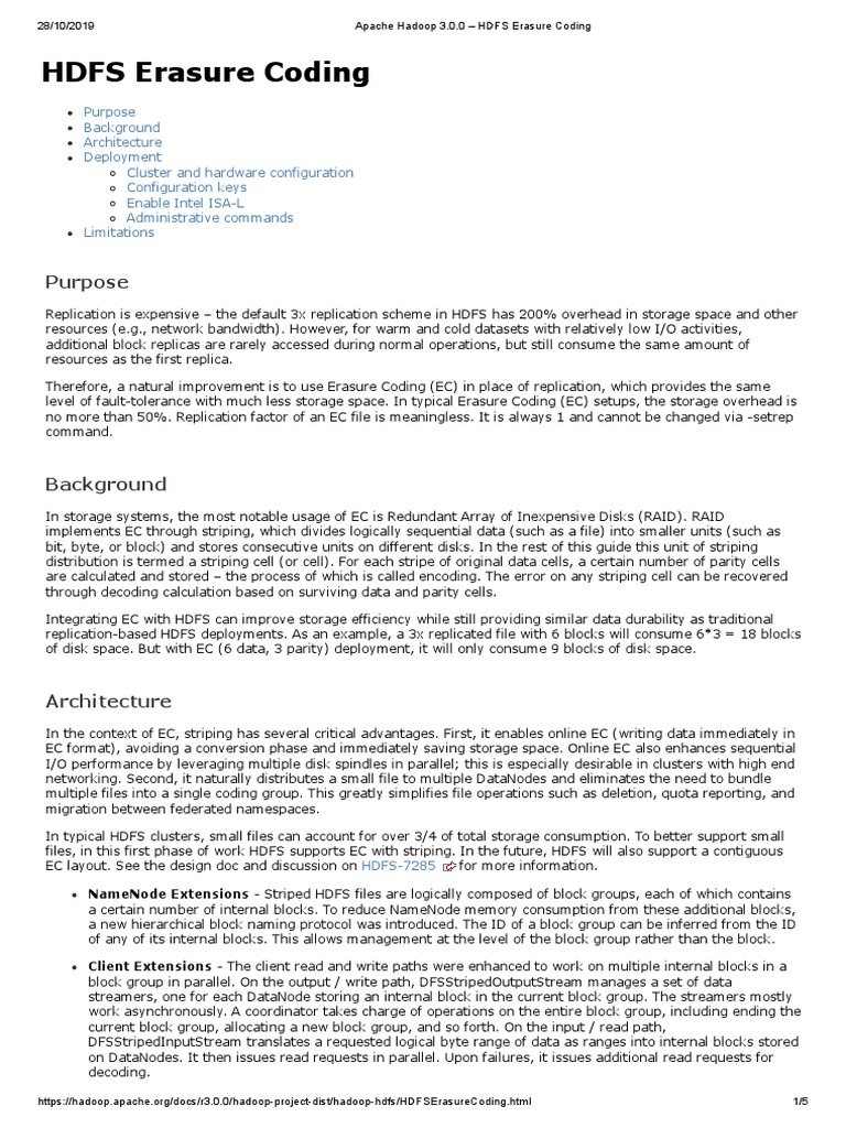 Article Apache Hadoop 3.0.0 - HDFS Erasure Coding | PDF | Apache Hadoop | Computer Data Storage