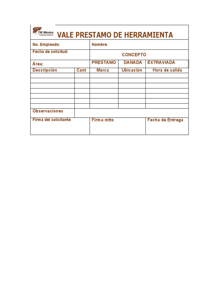 Vale Prestamo de Herramienta | Descargar gratis PDF | Informática | Gestión de tecnología de la ...