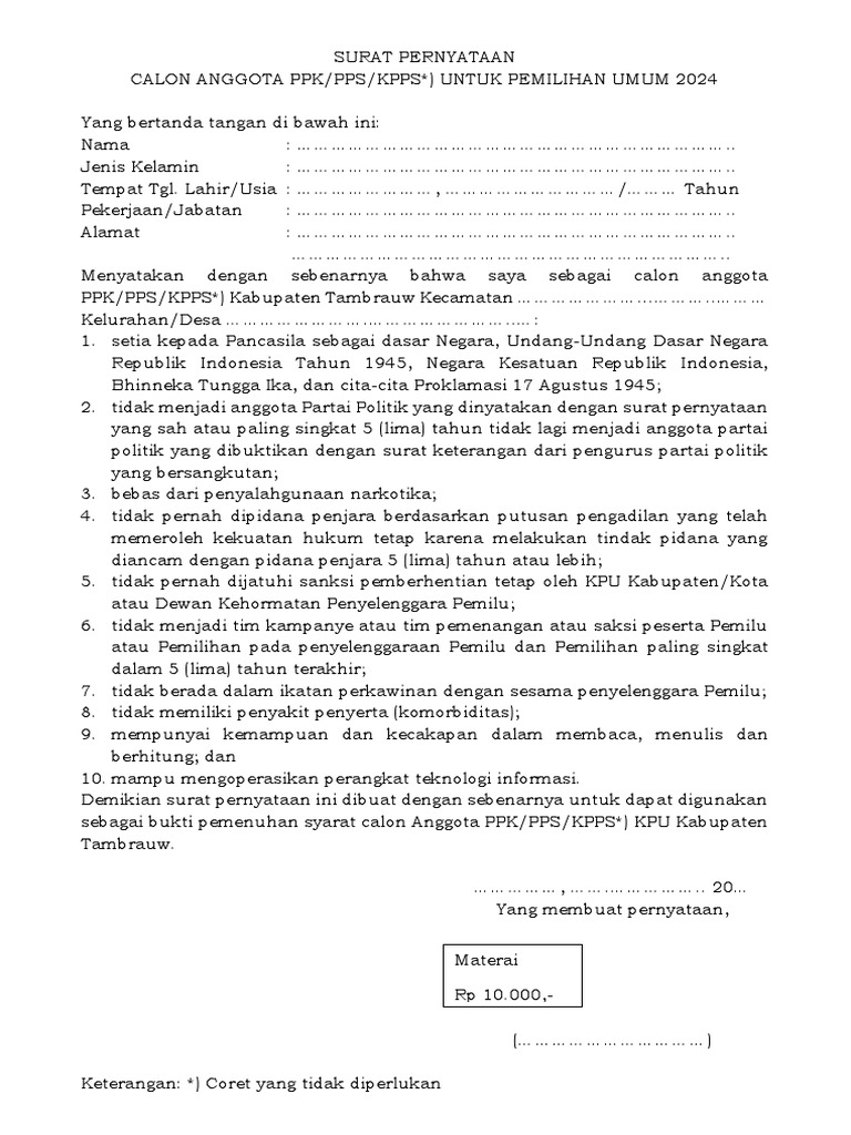 1669078661form Surat Pernyataan PPD, Pps Dan Kpps | PDF