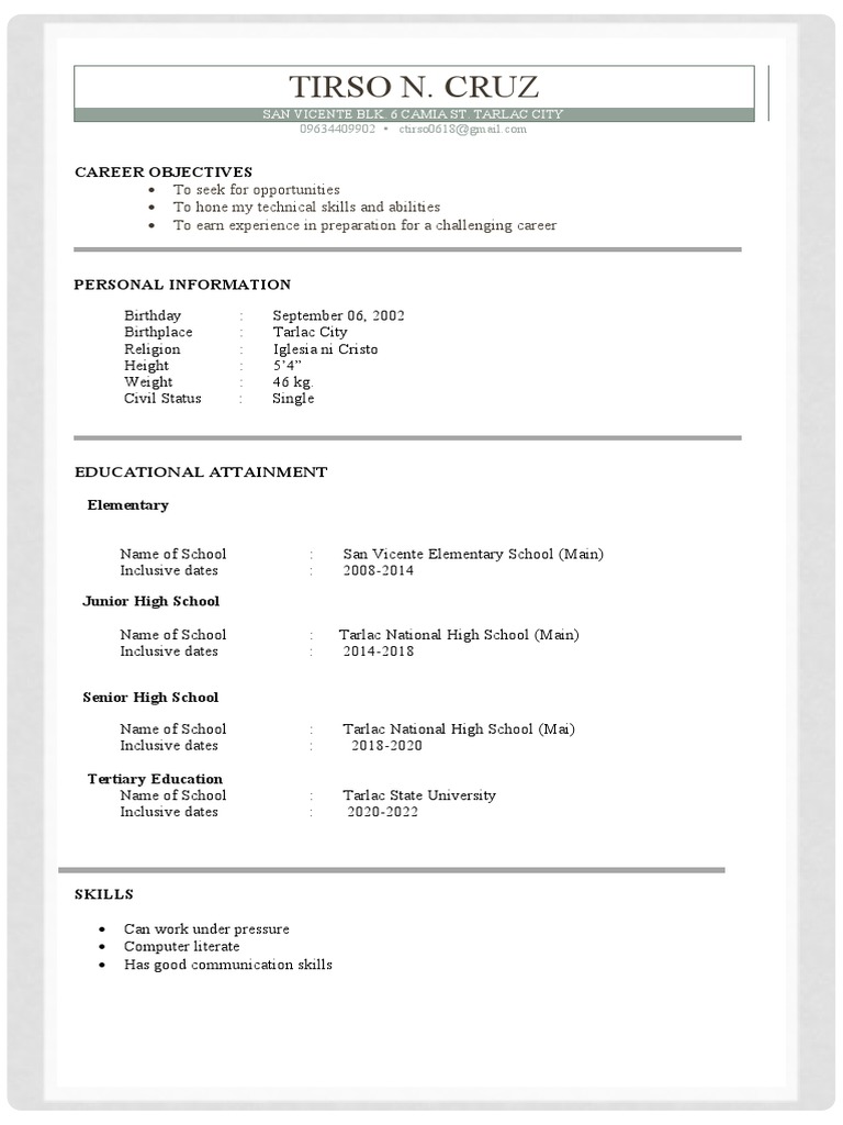 Work Immersion RESUME v2 | PDF