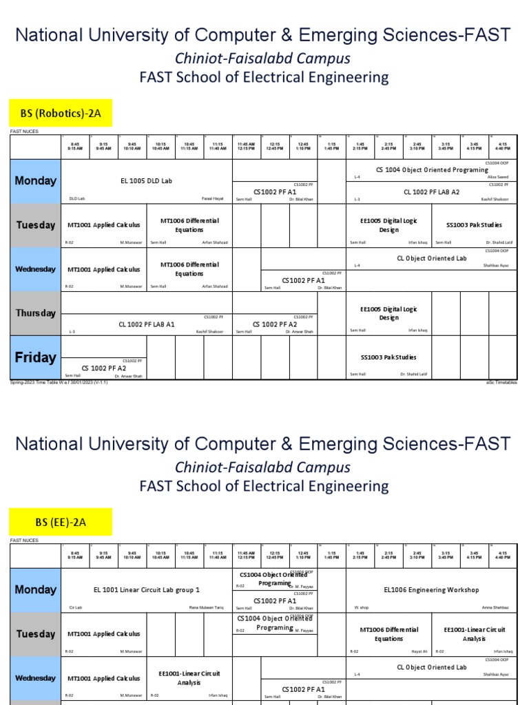 Class Wise Time Table EE Version-1.1 | PDF | Computer Engineering ...