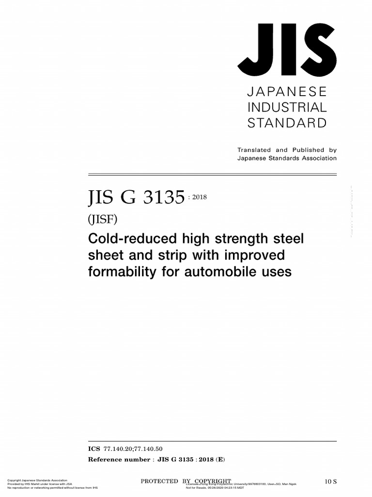 JSA JIS G 3135 - Cold-Reduced High | PDF | Sheet Metal | Yield ...