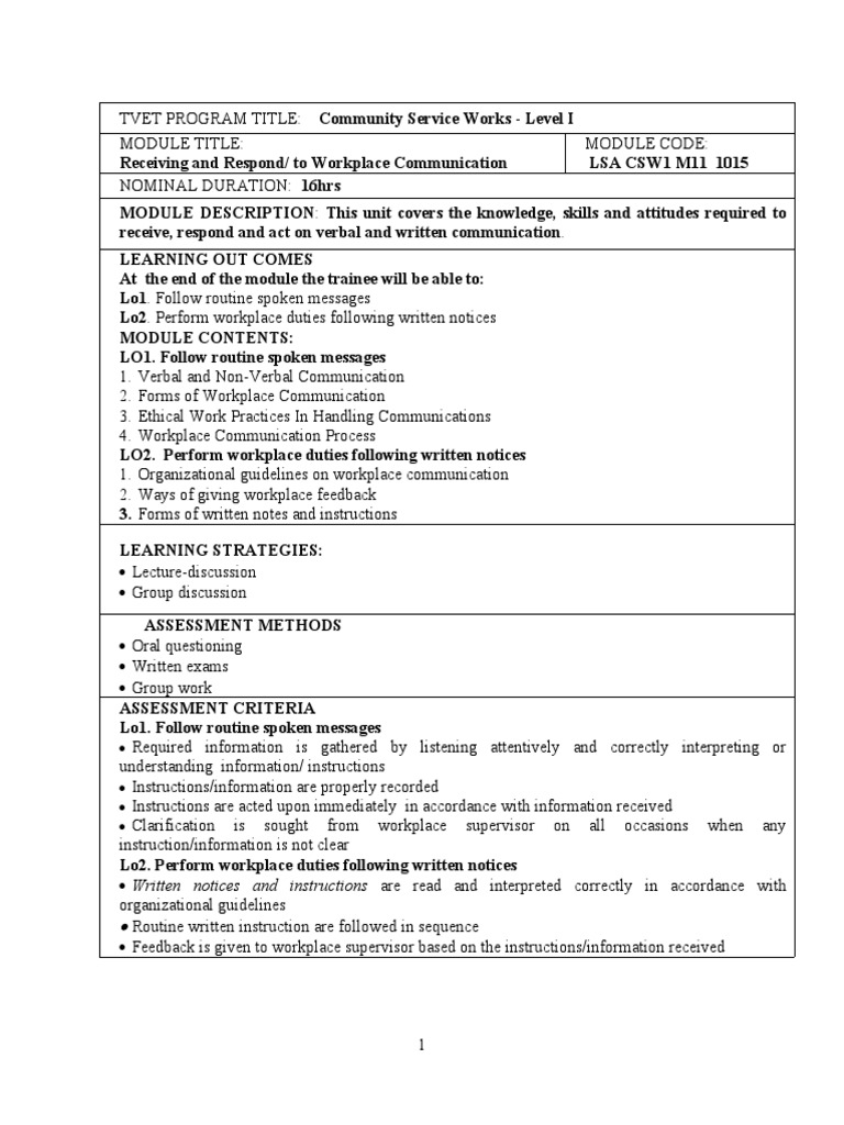 Recieve and Respond Level I | PDF | Communication | Nonverbal Communication