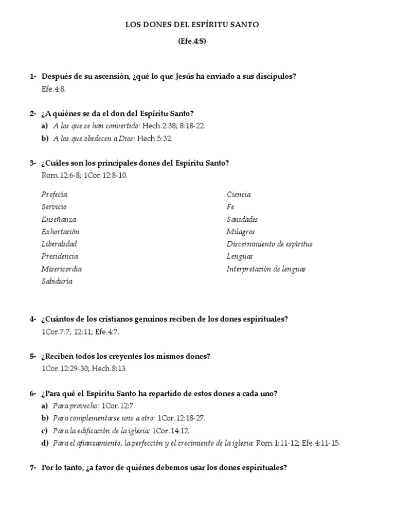 Los dones del Espíritu Santo: sus manifestaciones y aplicación en la iglesia | PDF | Biblia ...