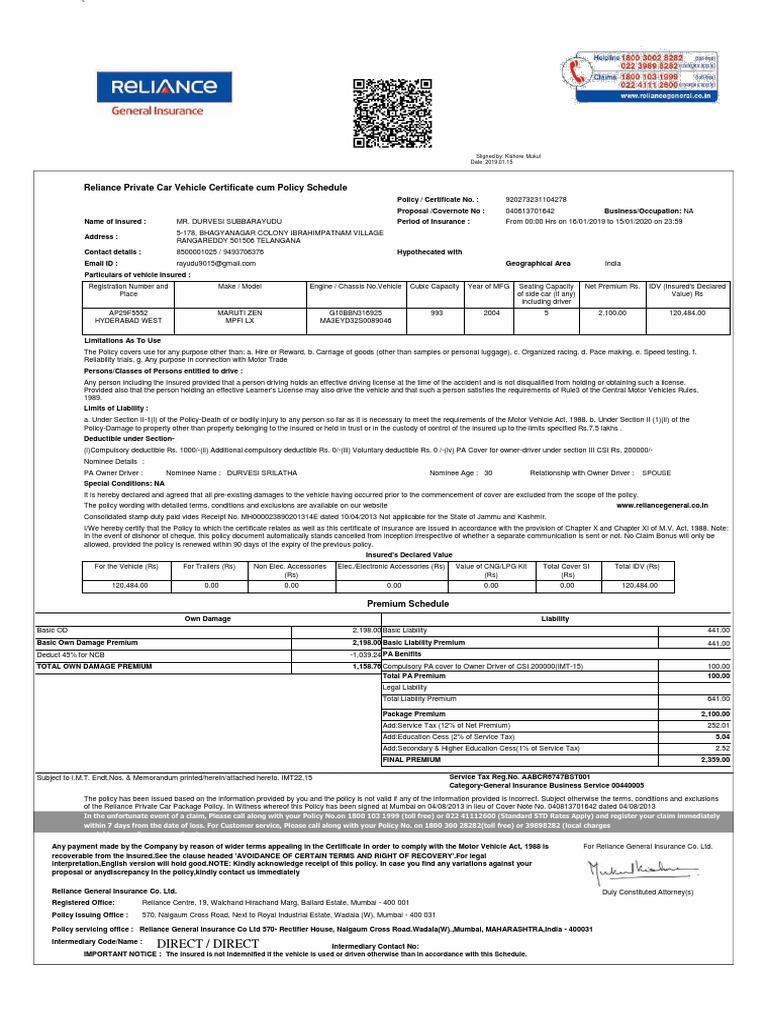 Vehicle Insurance Policy Format | PDF | Insurance | Liability Insurance