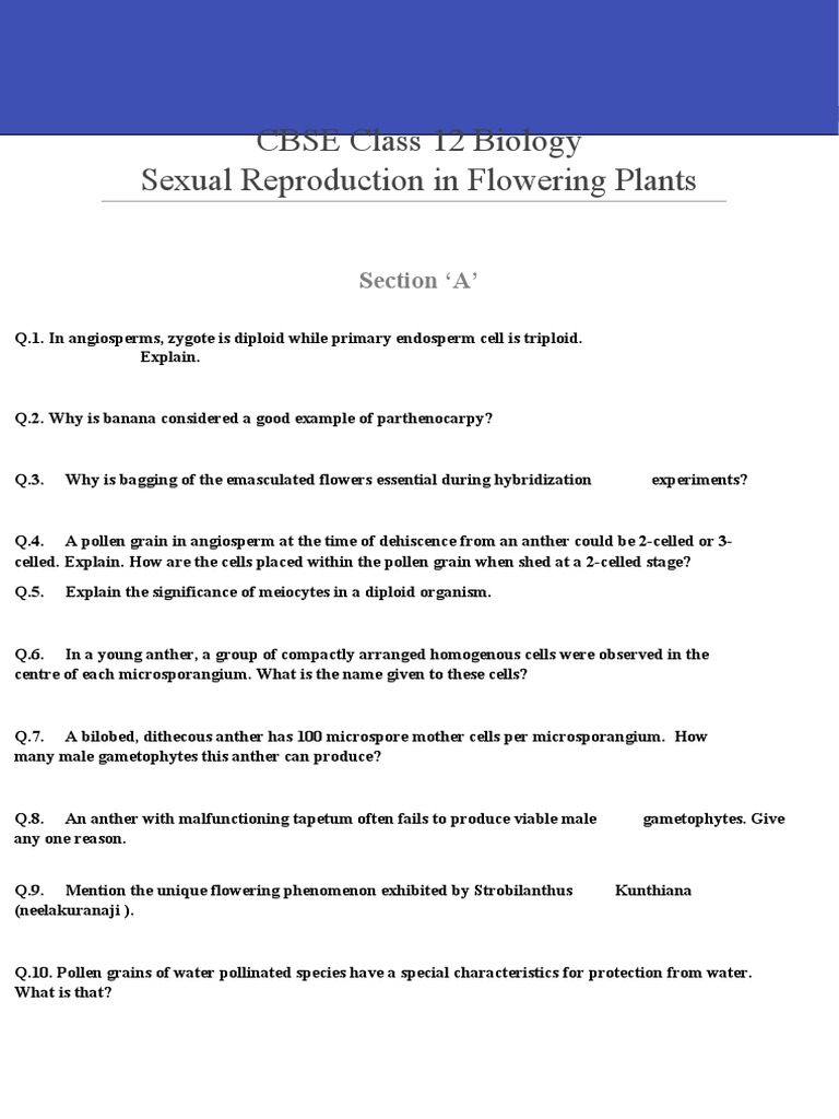 Chapter 2 Sexual Reproduction in Flowering Plants Unsolved Important ...