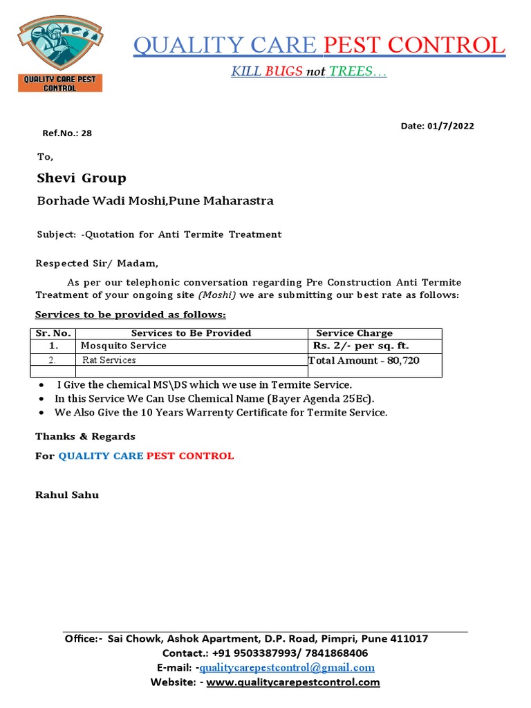Anti Termite Treatment Quotation | PDF | Business | Finance & Money ...