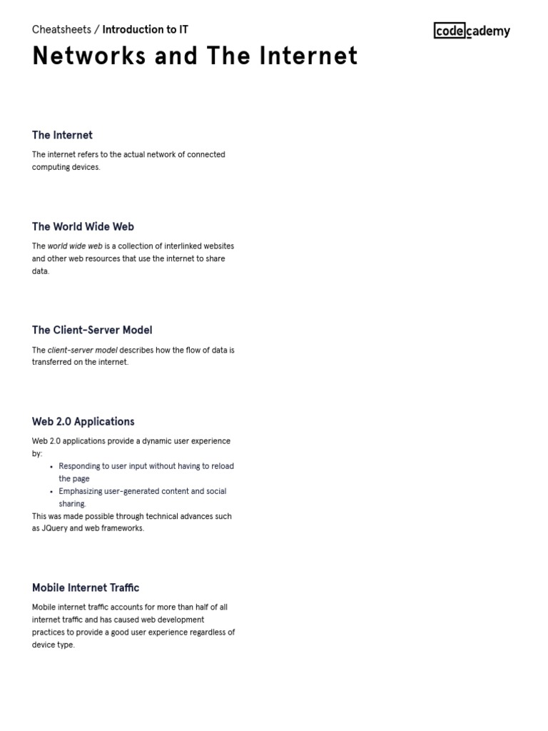 Introduction To IT - Networks and The Internet Cheatsheet - Codecademy ...