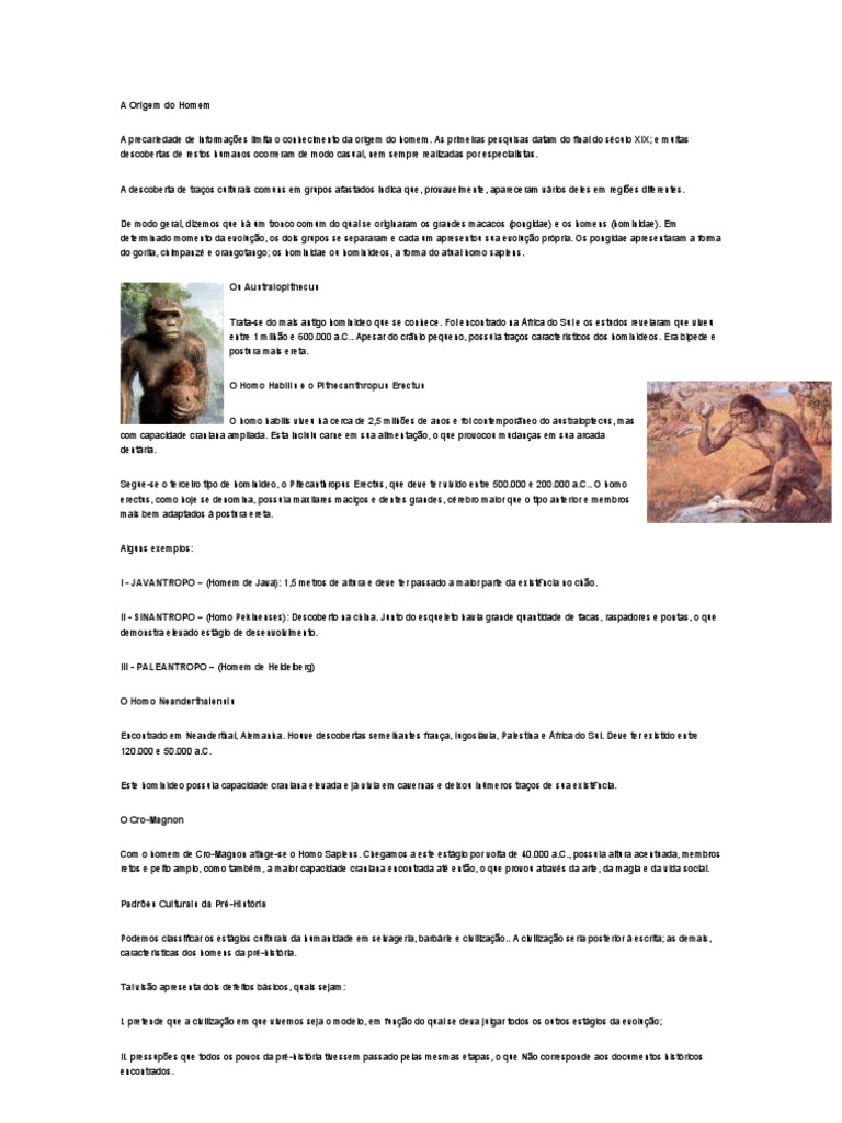 A Origem Do Homem | PDF | Hominidae | Homo