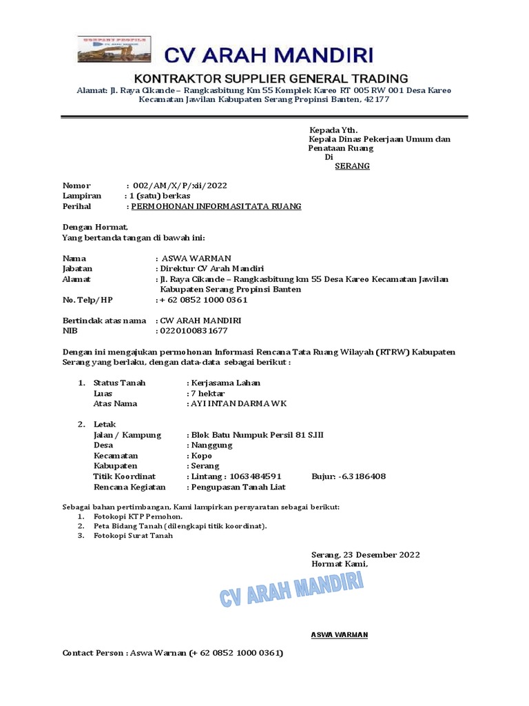 DRAFT - SURAT PERMOHONAN Informasi Tata Ruang-New | PDF