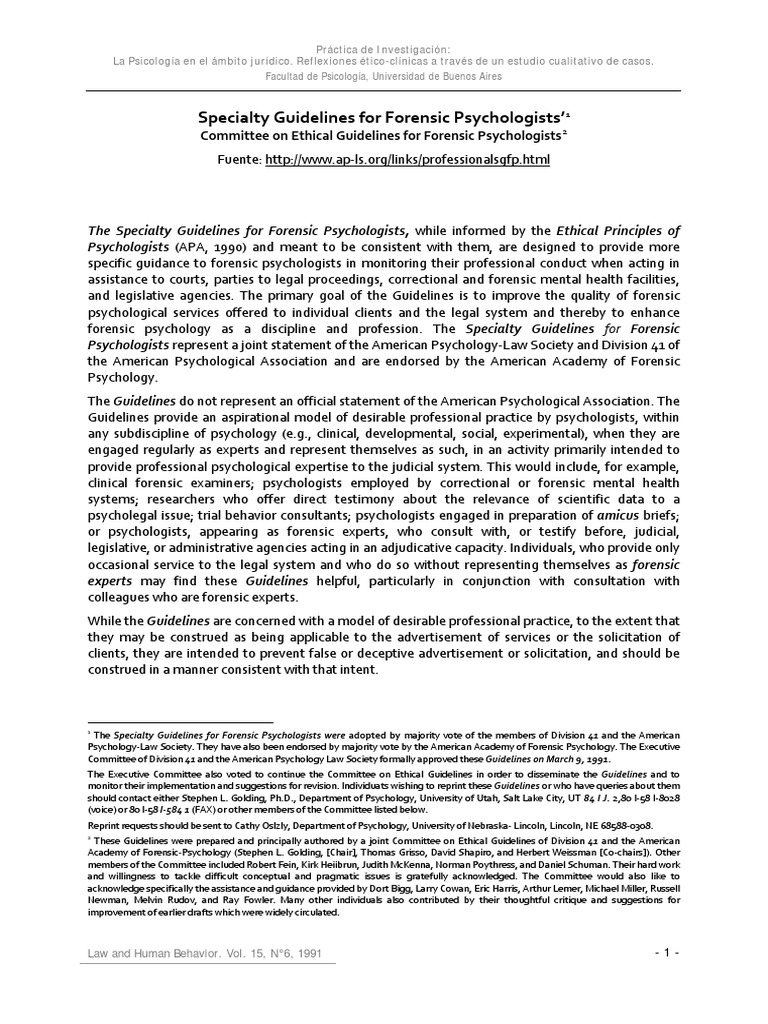 Specialty Guidelines For Forensic Psychologists | PDF | Psychologist | Psychology